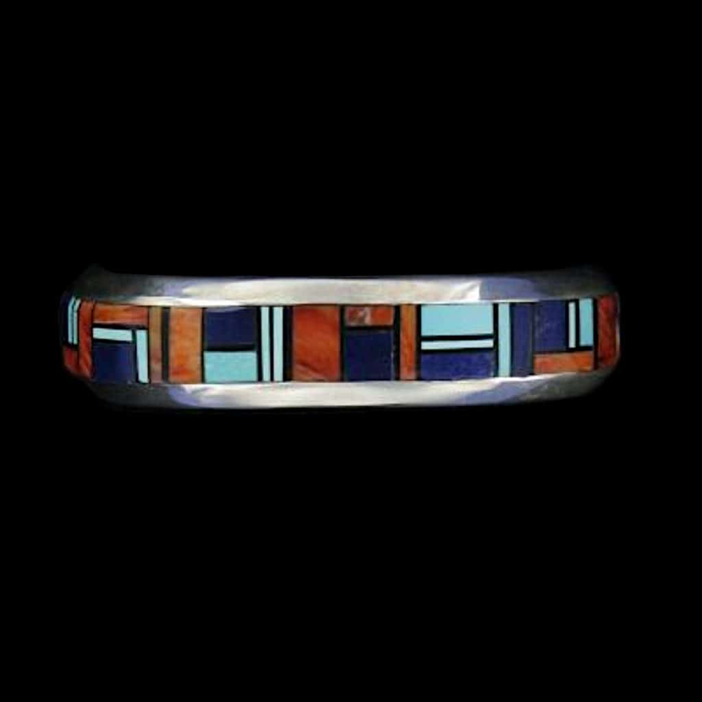 Native American Silver Rings- Navajo Multi-Stone Inlaid Band Ring | Joe ...