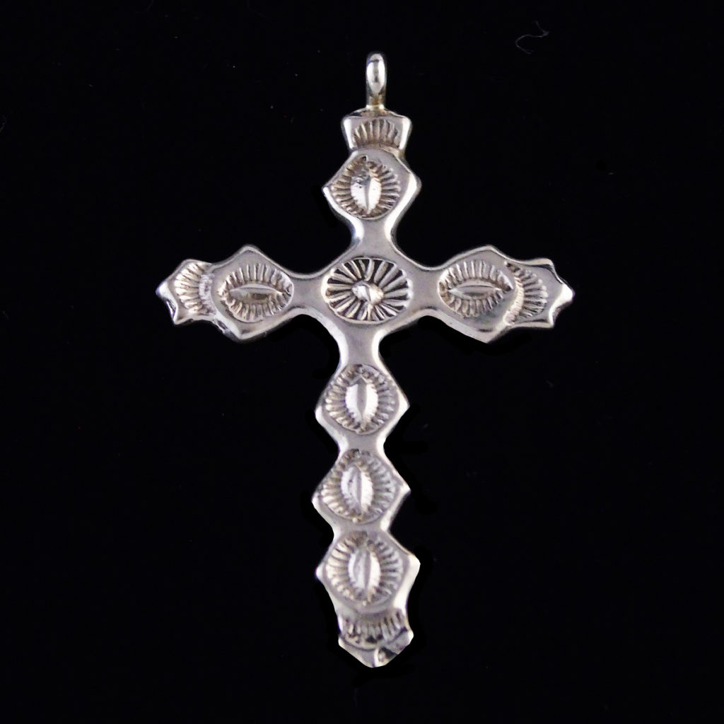 Silver Cross with Stamp Work Pendant | Joe Wilcox Indian Den