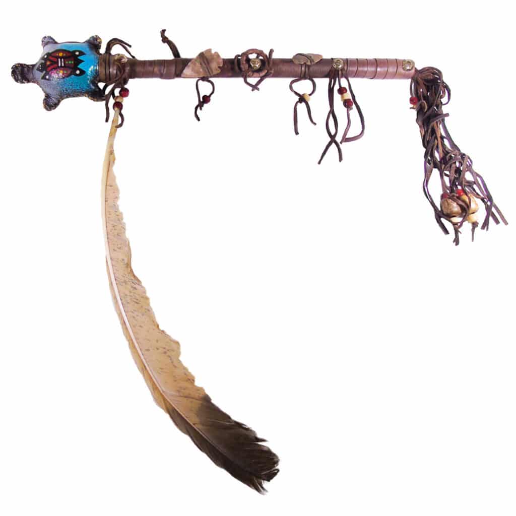Navajo Turtle Dance Rattle with Feather