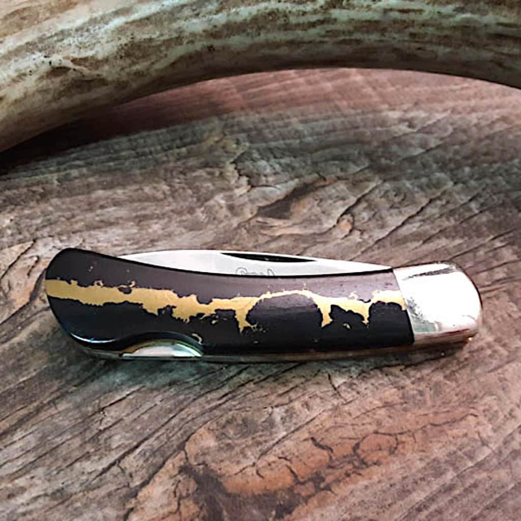 Brass Inlaid Wood Grain Knife | Joe Wilcox Indian Den