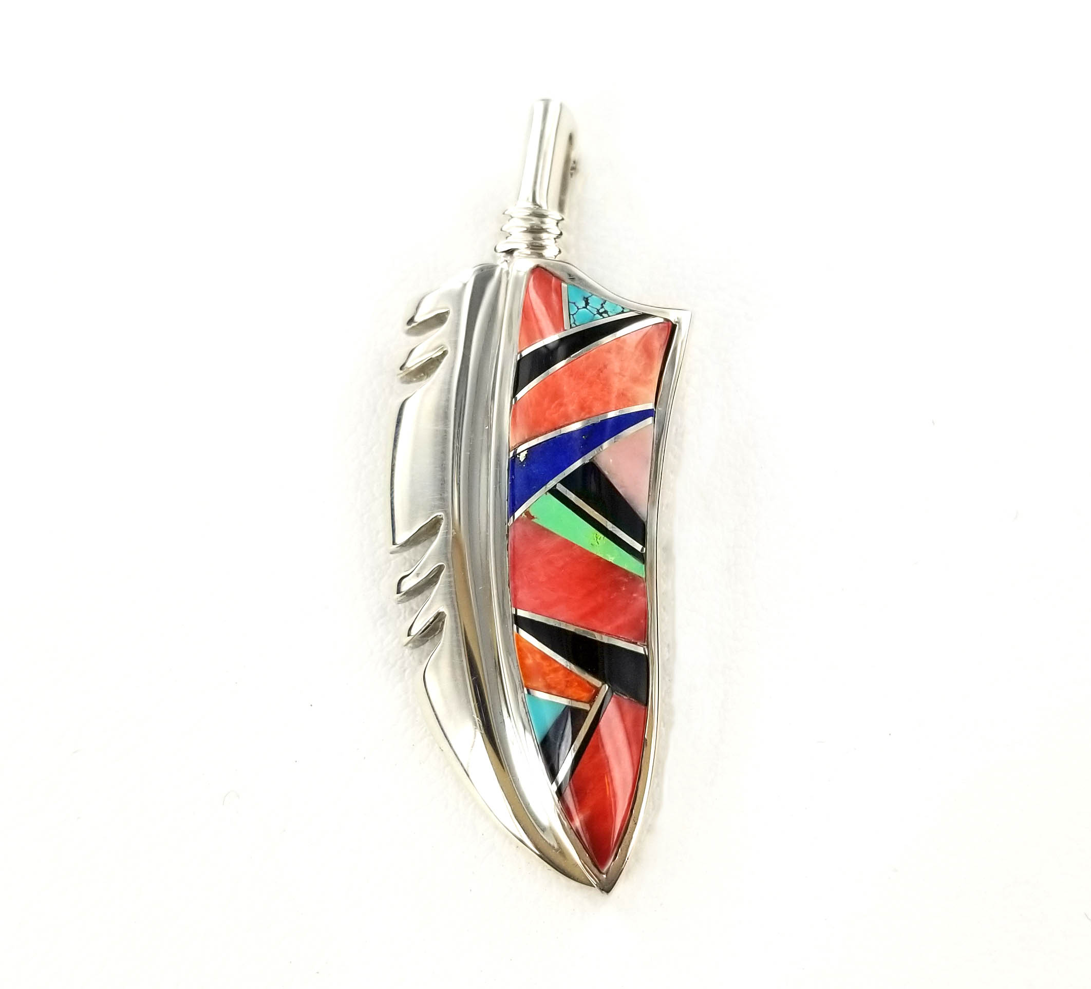 Multi-Stone Inlaid Feather Pendant | Joe Wilcox Indian Den