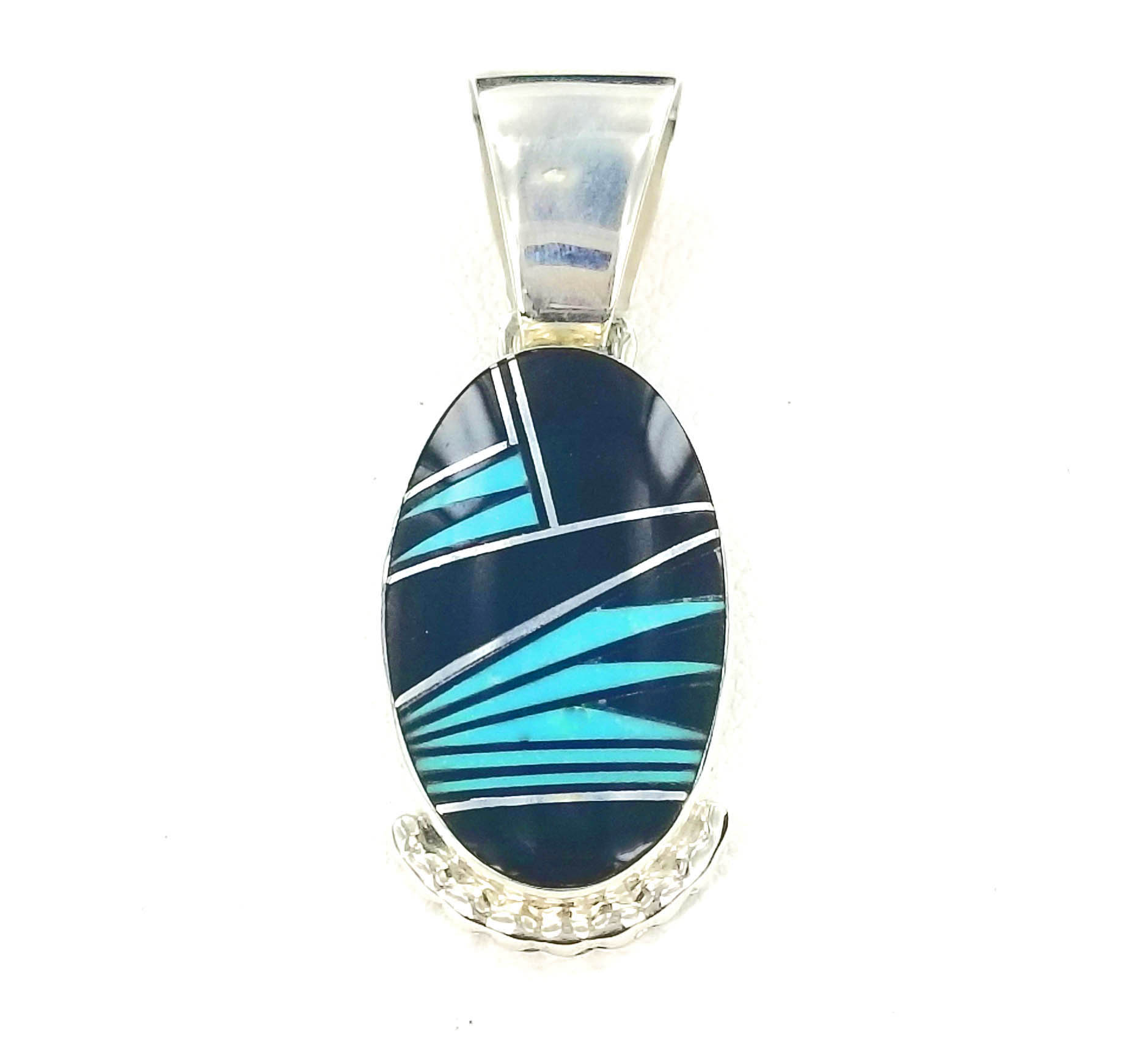 Onyx & Turquoise Inlay Oval Pendant | Joe Wilcox Indian Den