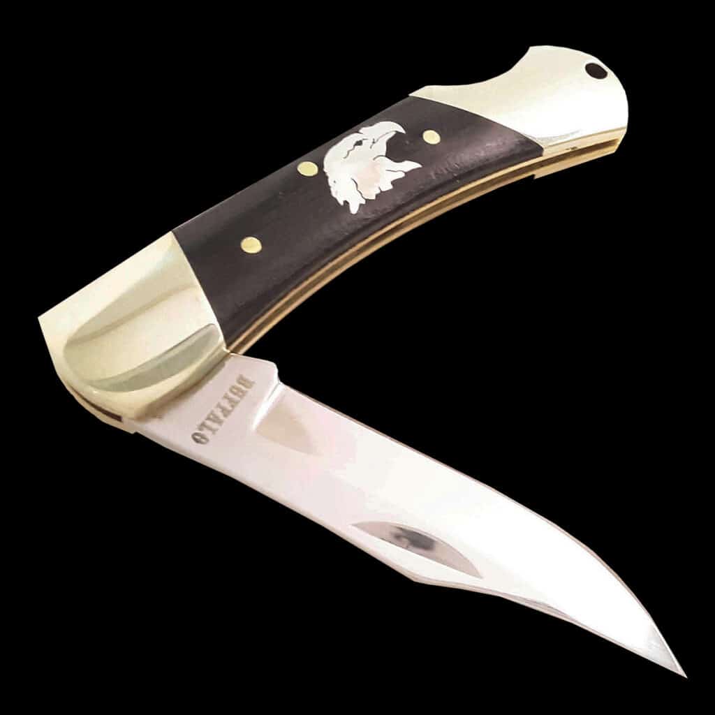 Eagle Head Inlaid Lockback Wood Knife |Joe Wilcox Indian Den