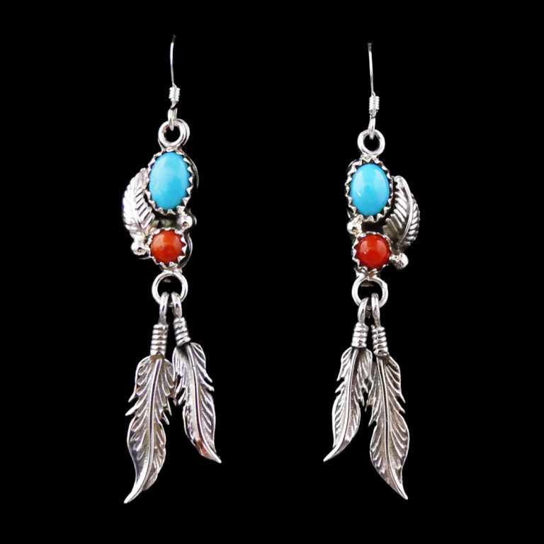 Navajo Silver Double Feather Earrings| Joe Wilcox Indian Den