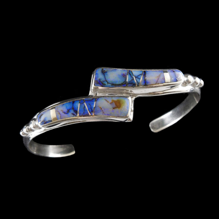 Cultured Spider Blue Opal Inlaid Double Ribbon Bracelet