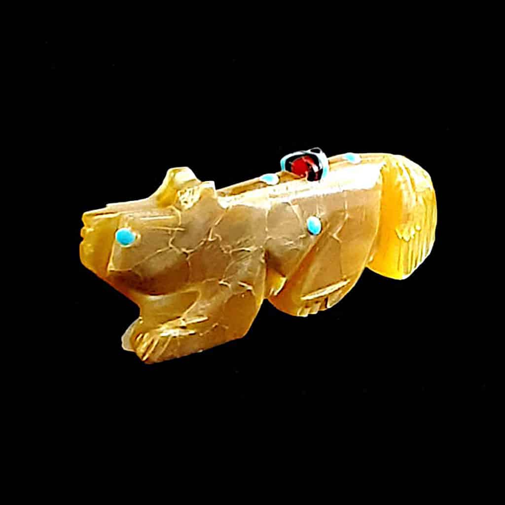 Mother of Pearl Wolf Fetish with Sunface