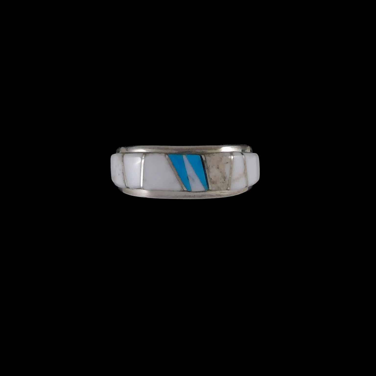 Navajo White Buffalo & Turquoise Inlaid Ring