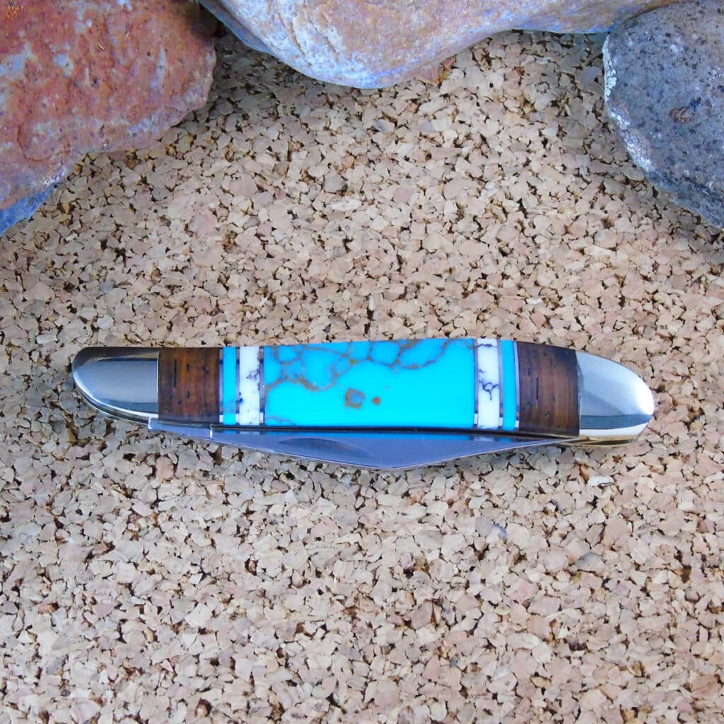 Turquoise Inlay Pocket Knife with White Buffalo