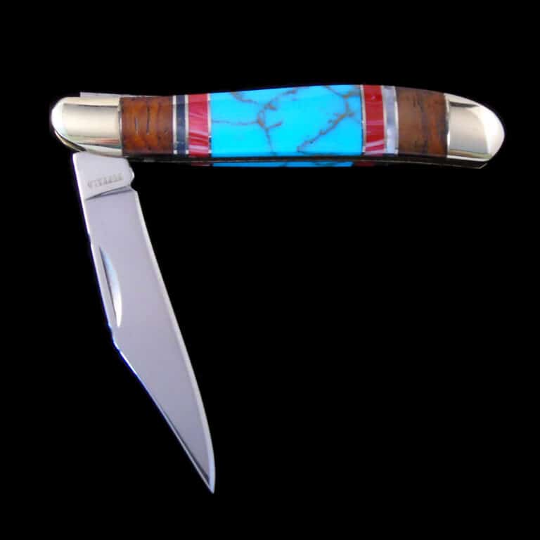 Wood & Turquoise Inlay Pocket Knife | Joe Wilcox Indian Den