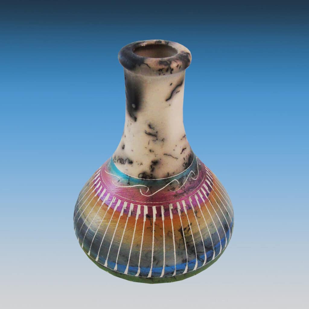 Navajo Hand-Etched White Clay Horsehair Pottery Vase